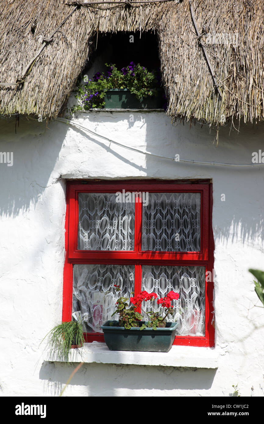 Window under the eaves of a thatched fishermans cottage, Clogherhead ...