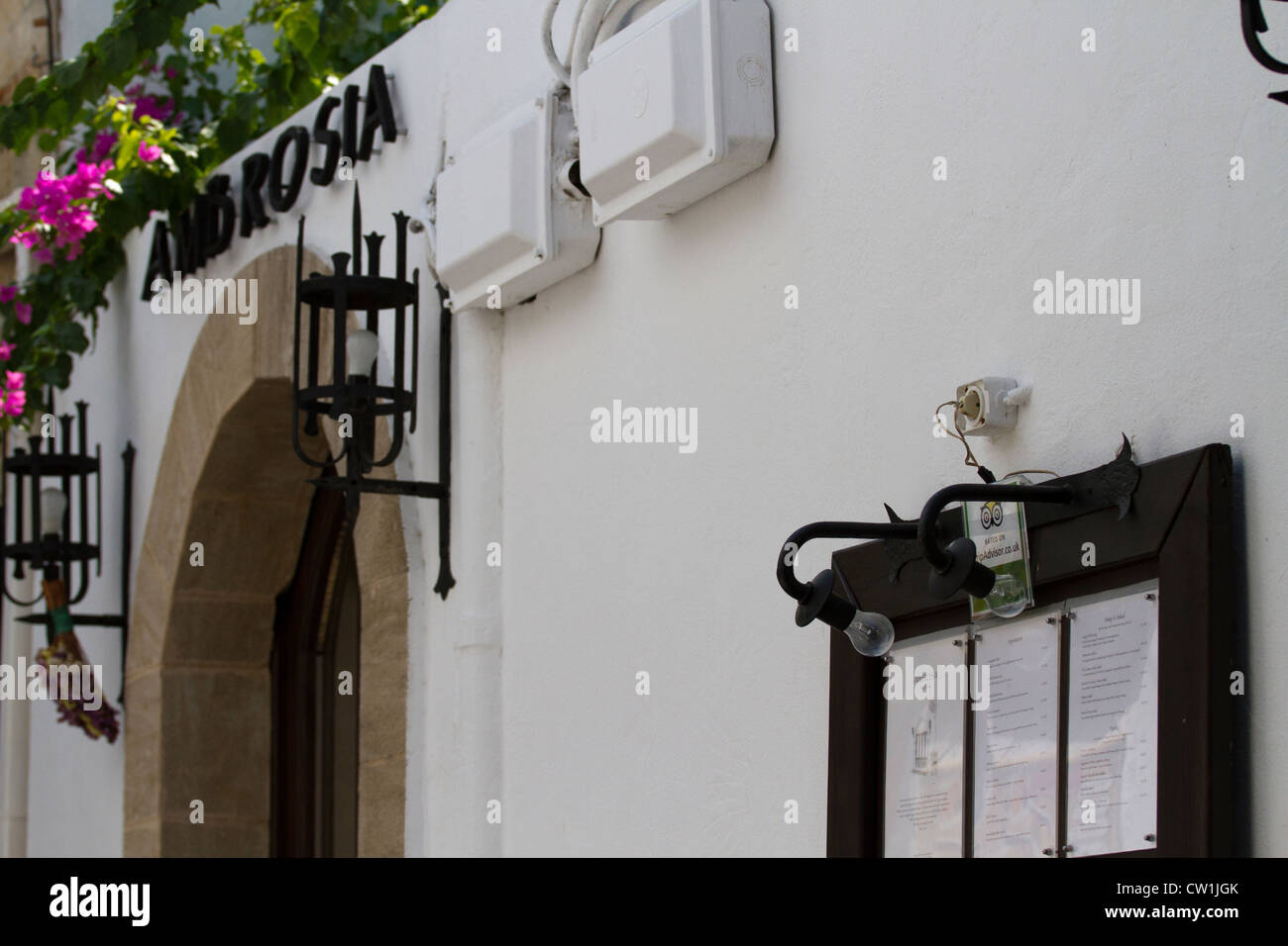 A restaurant in Lindos, Rhodes displaying trip advisor award on its ...
