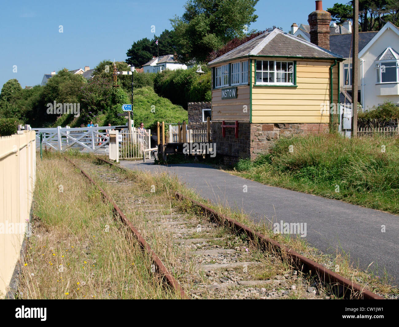 Signal box and old train tracks at Instow, Devon part of the Tarka ...