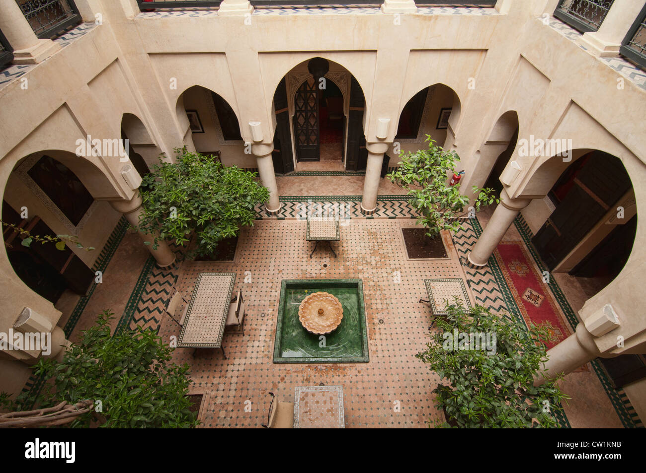 inner courtyard of a restored riad (merchant's home) in Marrakech ...