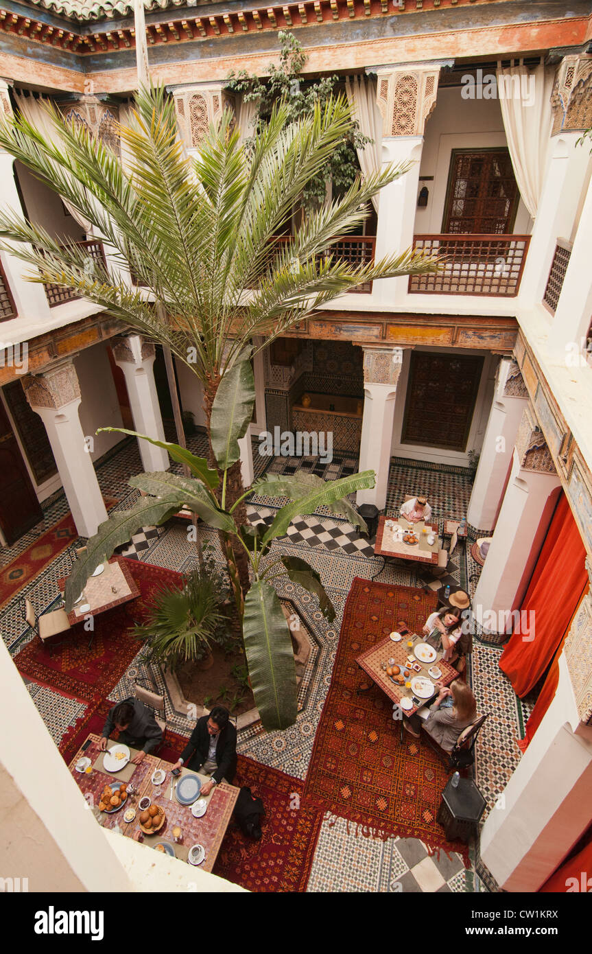inner courtyard of a restored riad (merchant's home) in Marrakech ...
