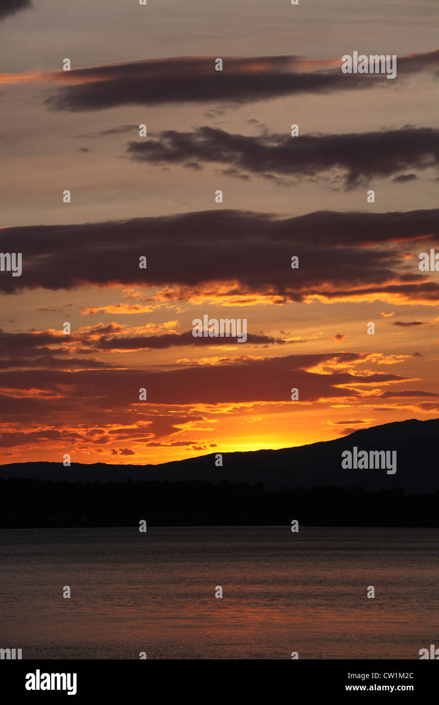 Area of Ledaig, Scotland. Sunset looking west from the shores of Ledaig ...