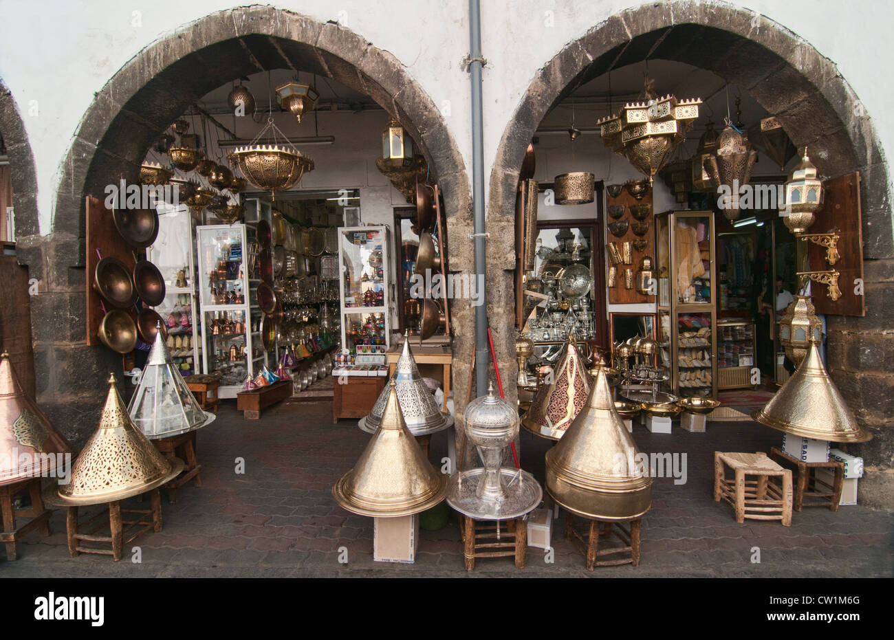 brass vendors at the Quartier Habous Bazaar in Casablanca, Morocco ...