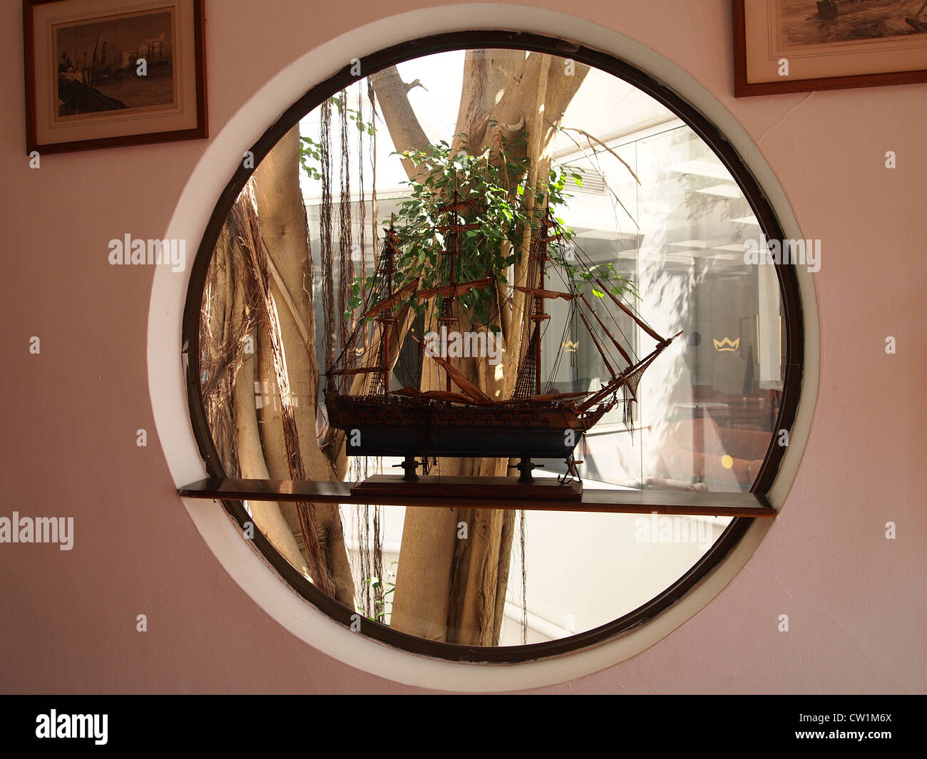 A circle window on a hotel's wall Stock Photo - Alamy