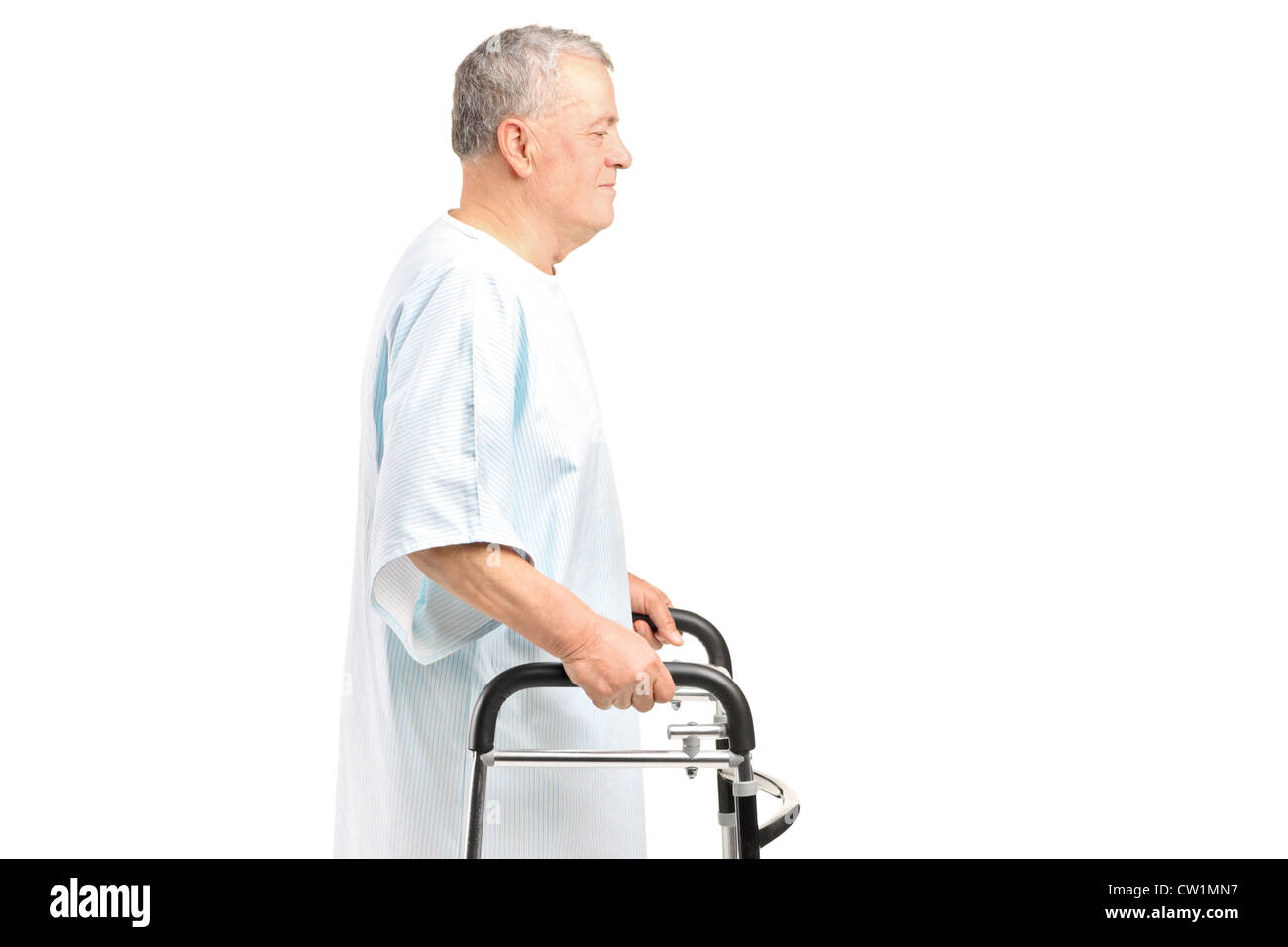 A senior patient using a walker isolated on white Stock Photo - Alamy
