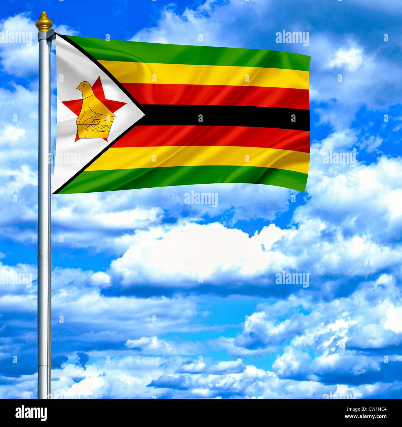 Zimbabwe waving flag against blue sky Stock Photo - Alamy