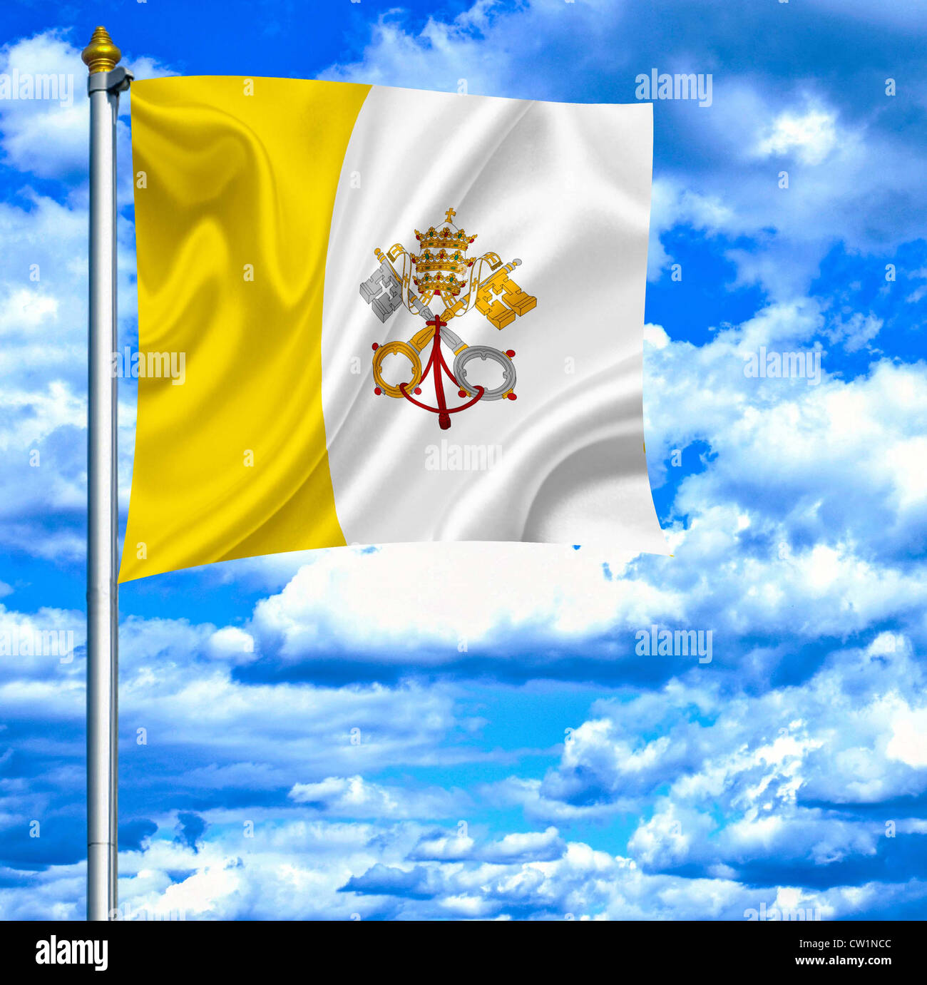 Vatican waving flag against blue sky Stock Photo - Alamy