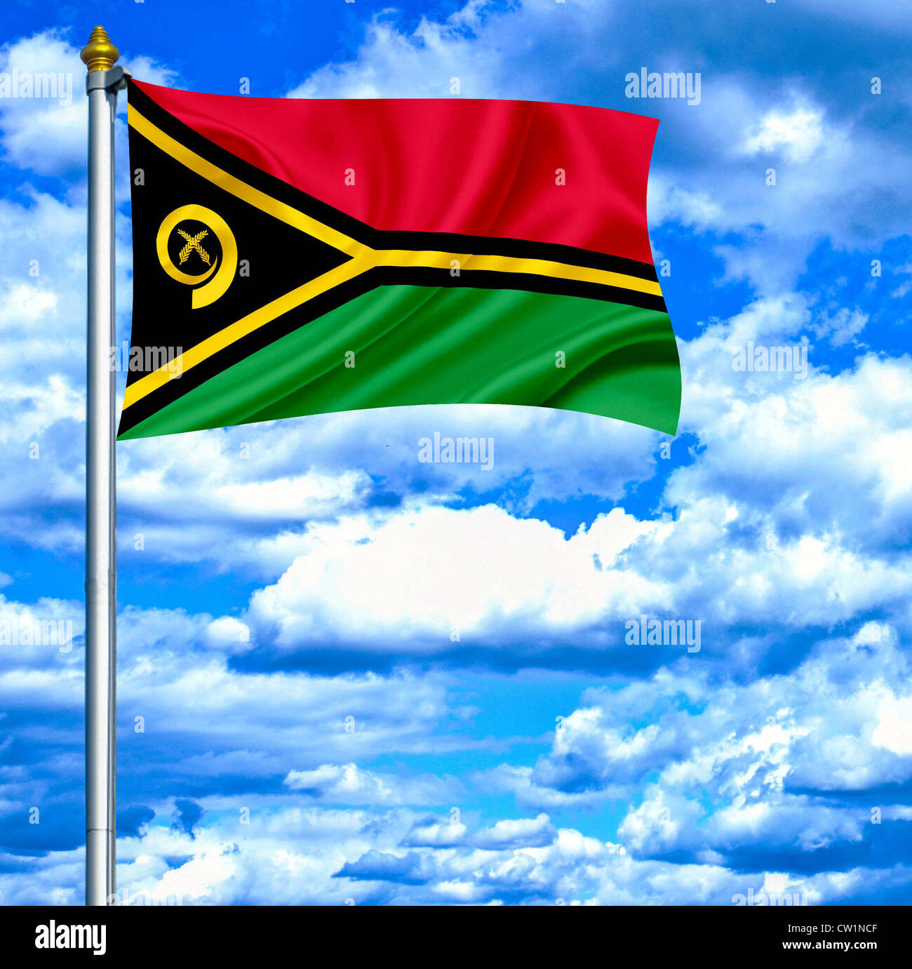 Vanuatu waving flag against blue sky Stock Photo - Alamy