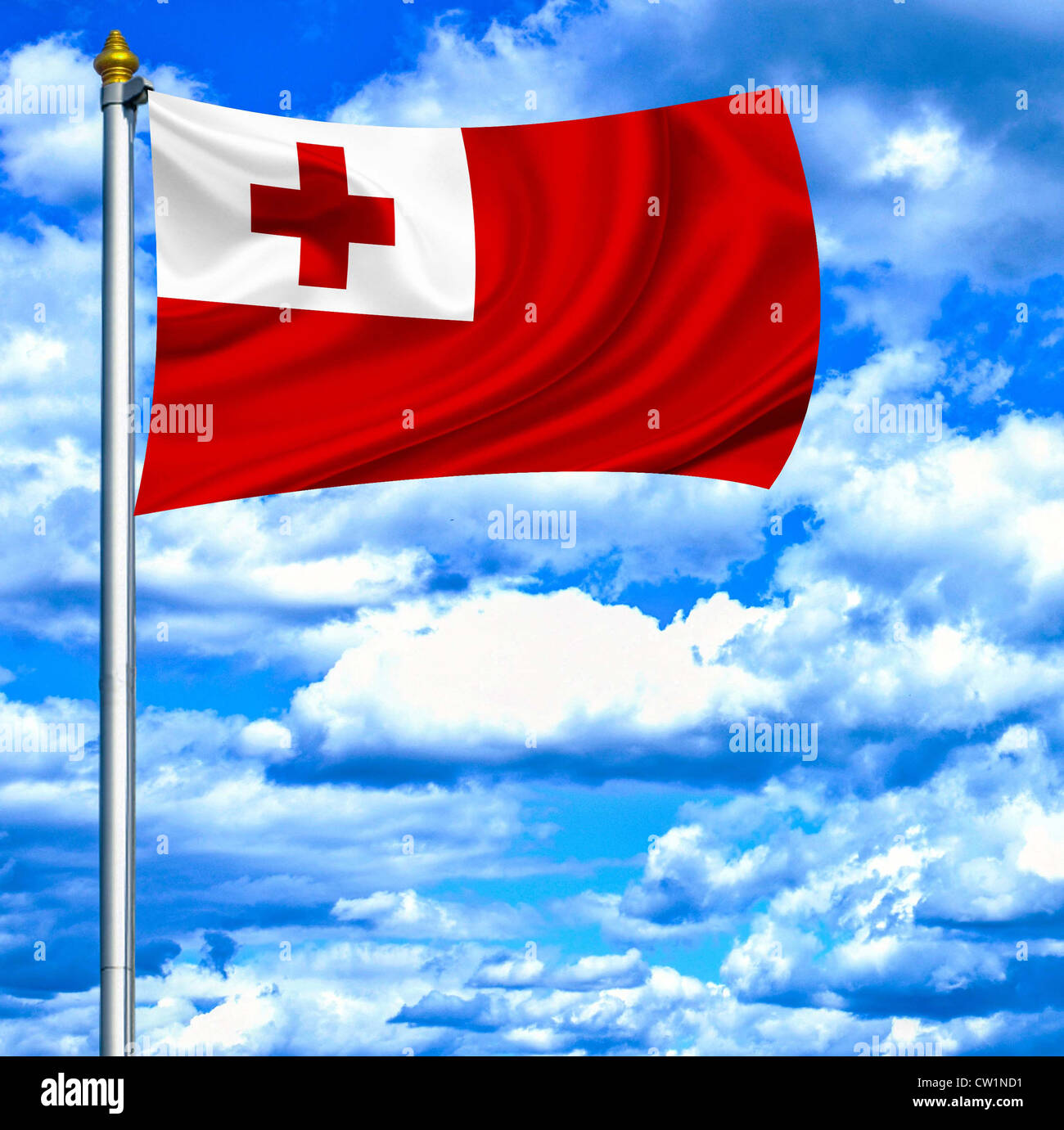 Tonga waving flag against blue sky Stock Photo - Alamy