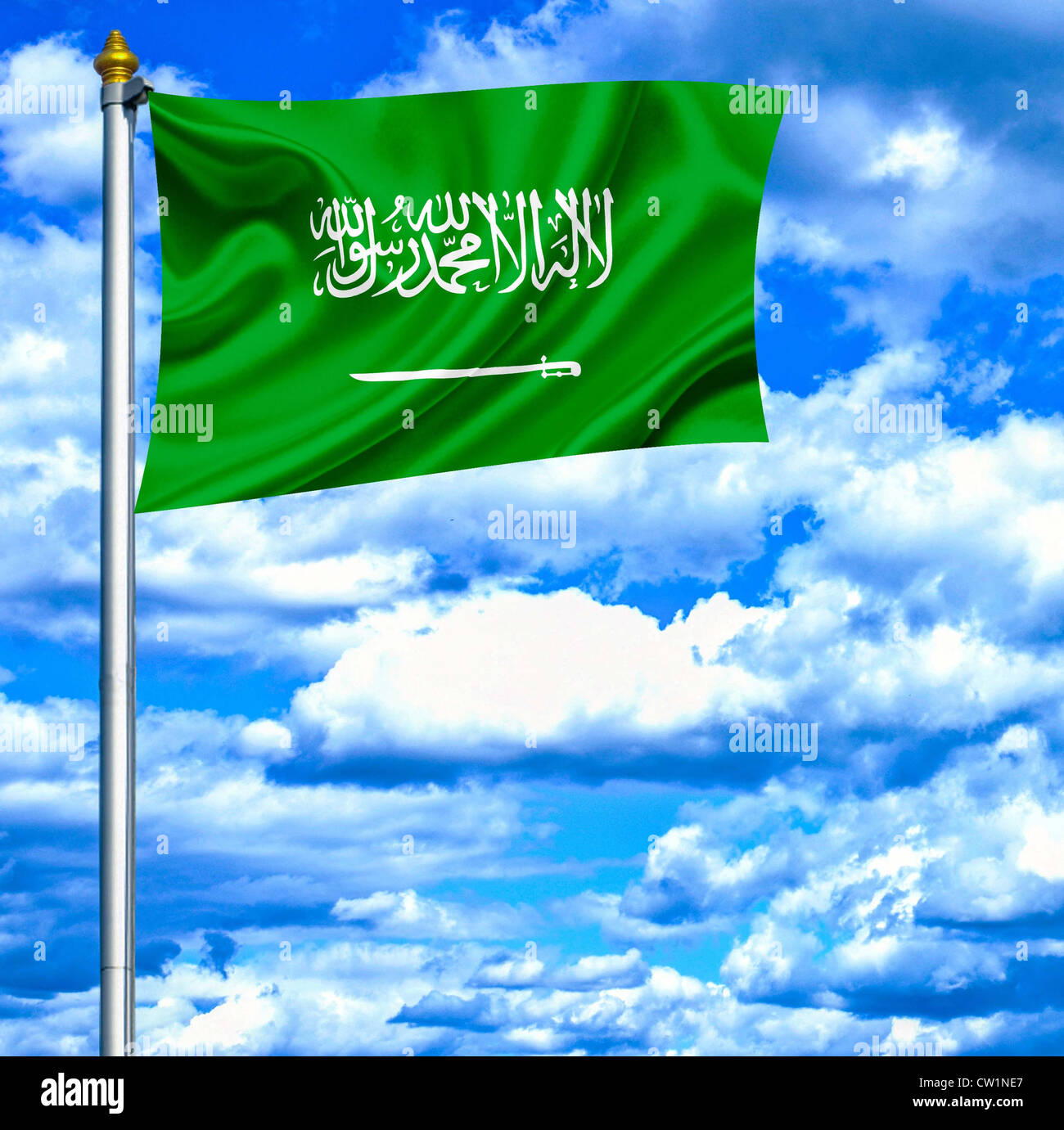 Saudi Arabia waving flag against blue sky Stock Photo - Alamy