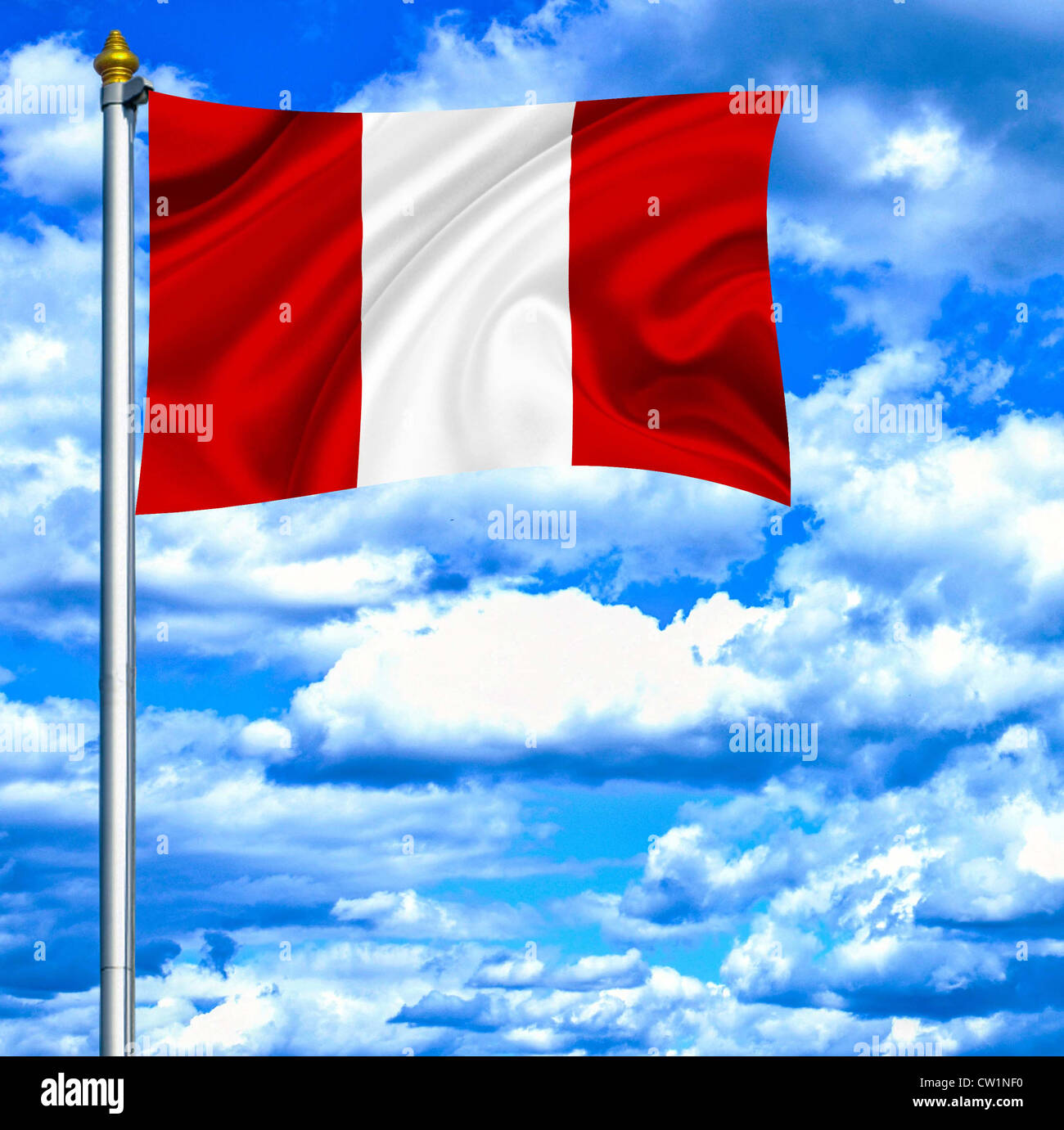 Peru waving flag against blue sky Stock Photo - Alamy