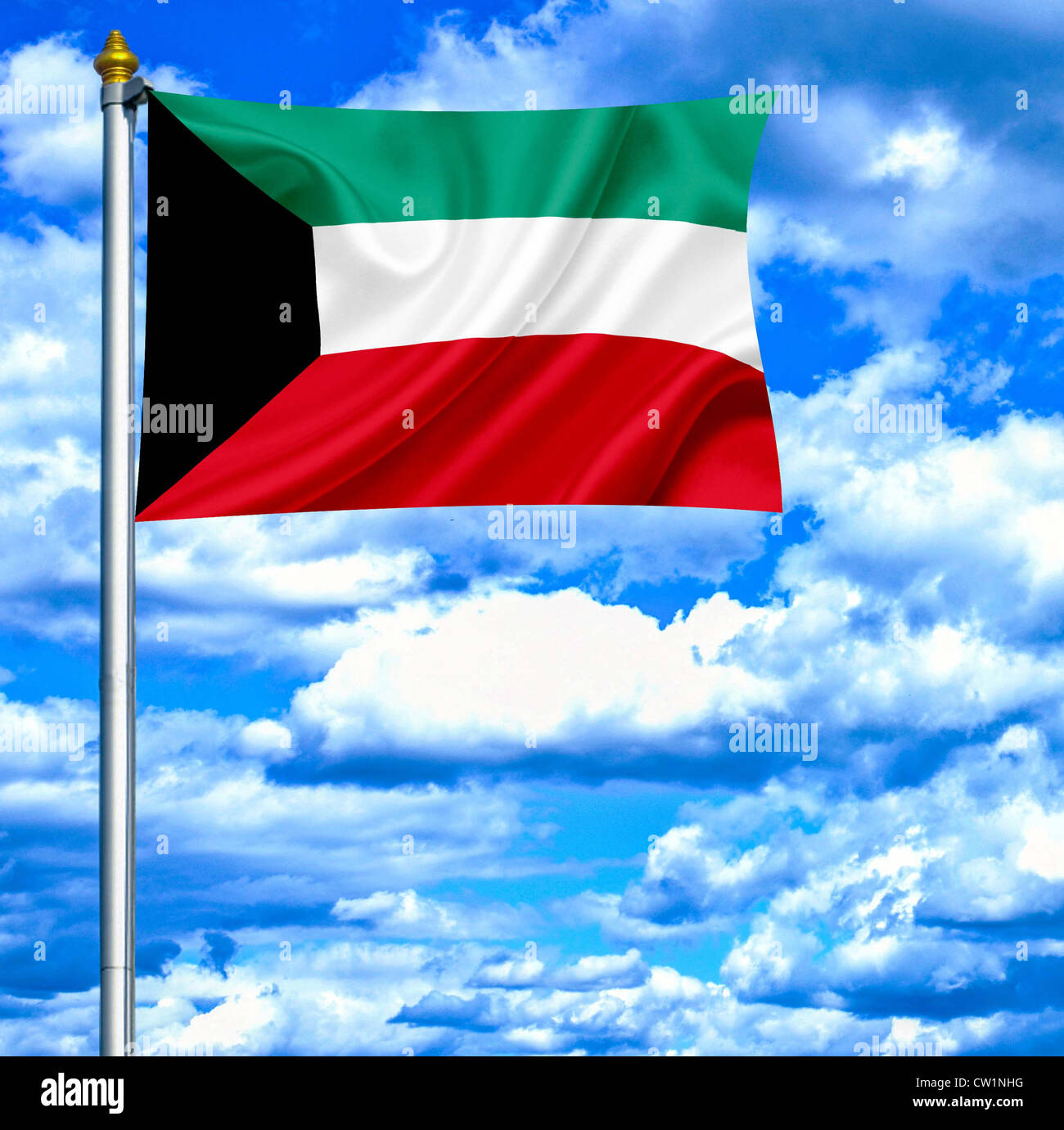 Kuwait waving flag against blue sky Stock Photo - Alamy