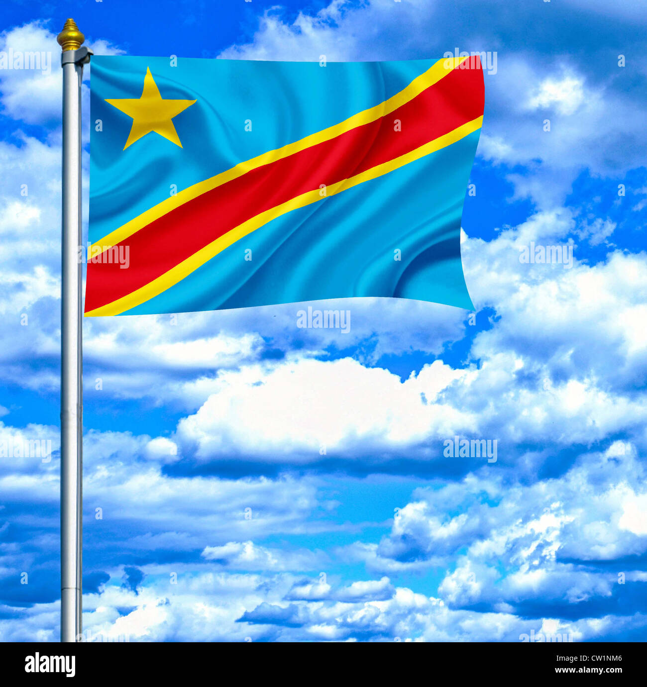 Democratic Republic of Congo waving flag against blue sky Stock Photo - Alamy