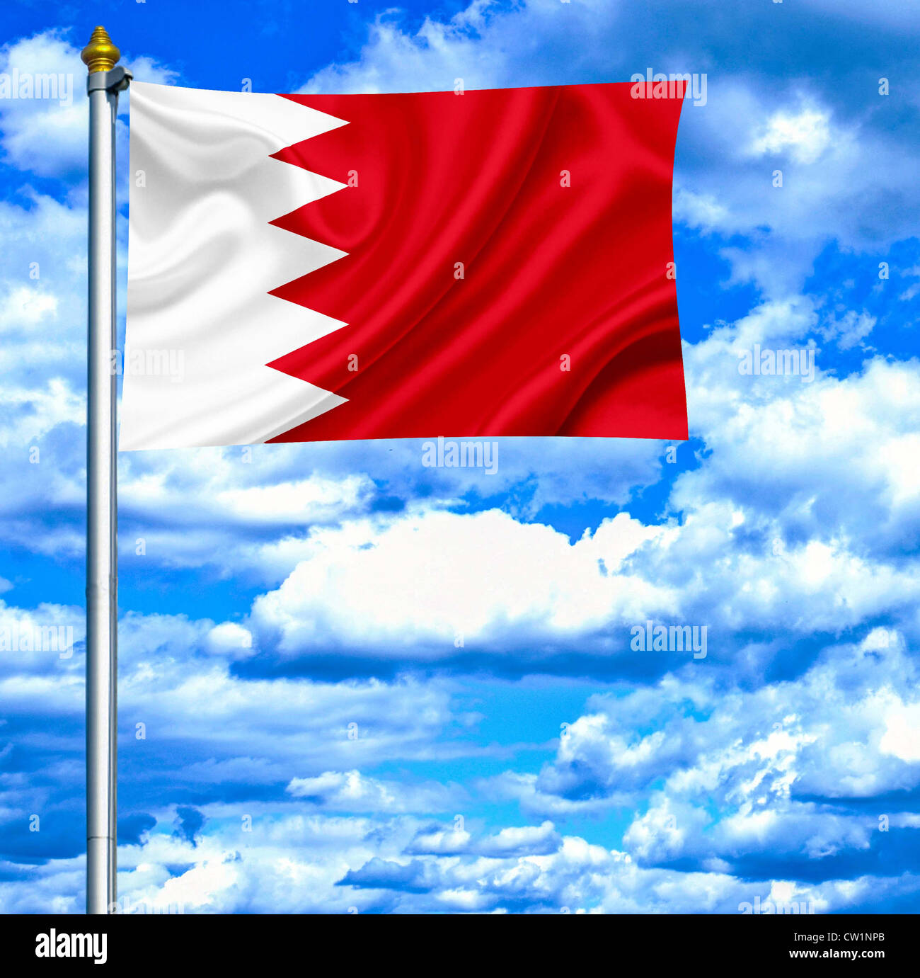 Bahrain waving flag against blue sky Stock Photo - Alamy