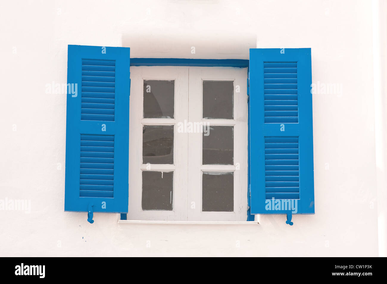 blue vintage windows in Greek Style Stock Photo - Alamy