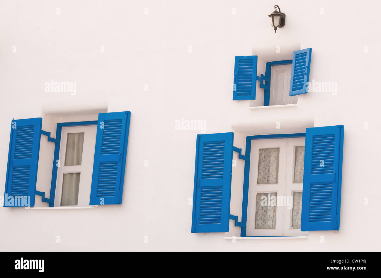 blue vintage windows in Greek Style Stock Photo - Alamy