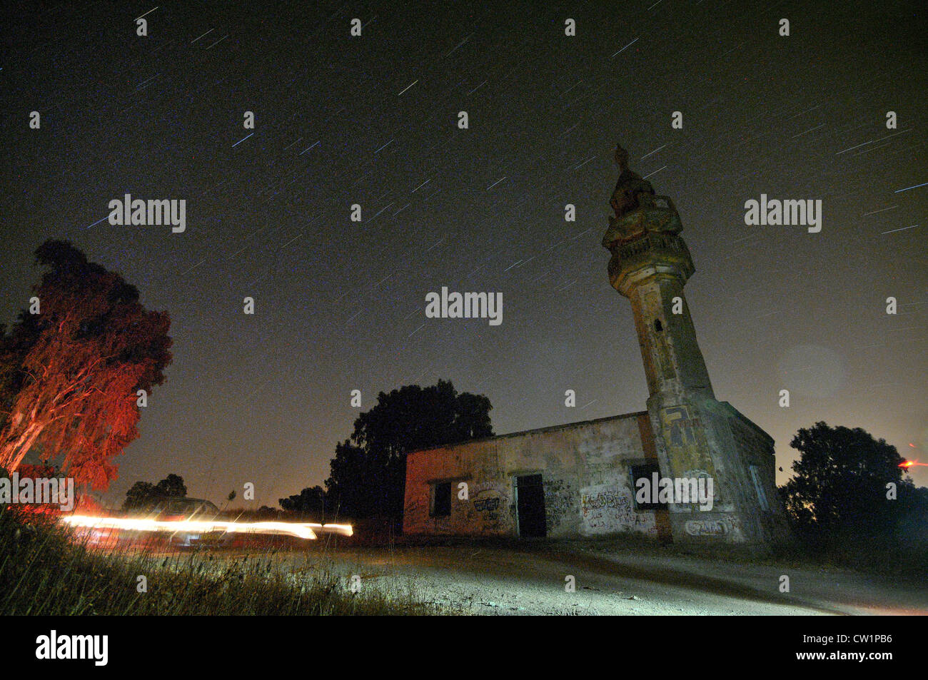 Syrian mosque in Hushaniya et night. Near the community of Keshet in ...