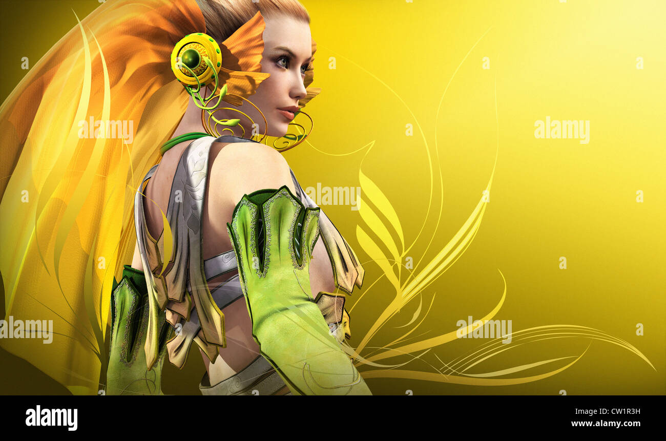 a graceful fairy in yellow and green Stock Photo - Alamy