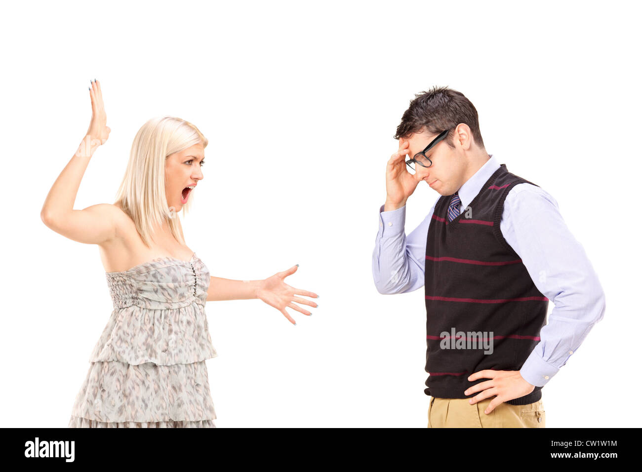 Young couple having a fight isolated on white background Stock Photo ...