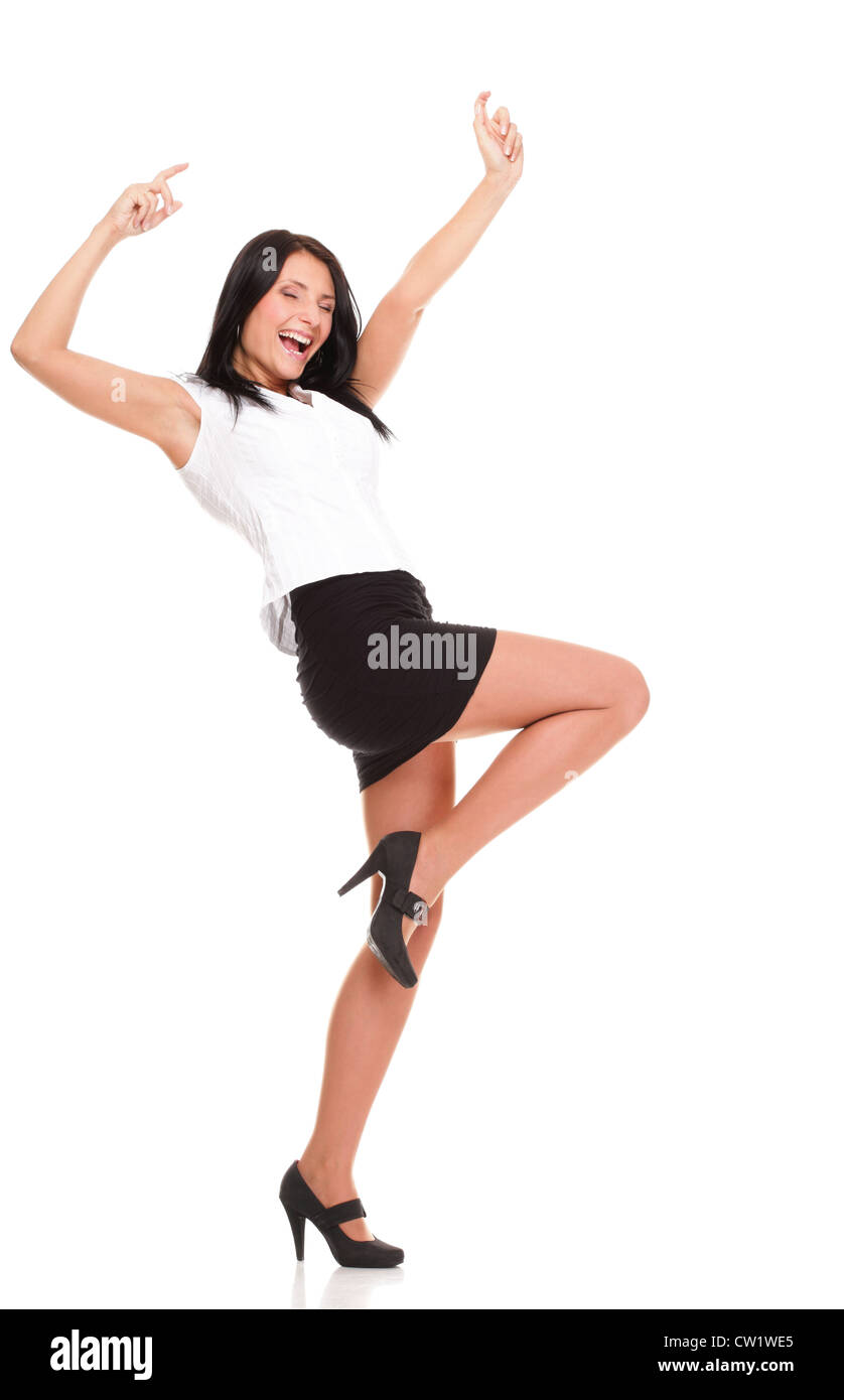 Woman clenching arms in excitement Stock Photo - Alamy