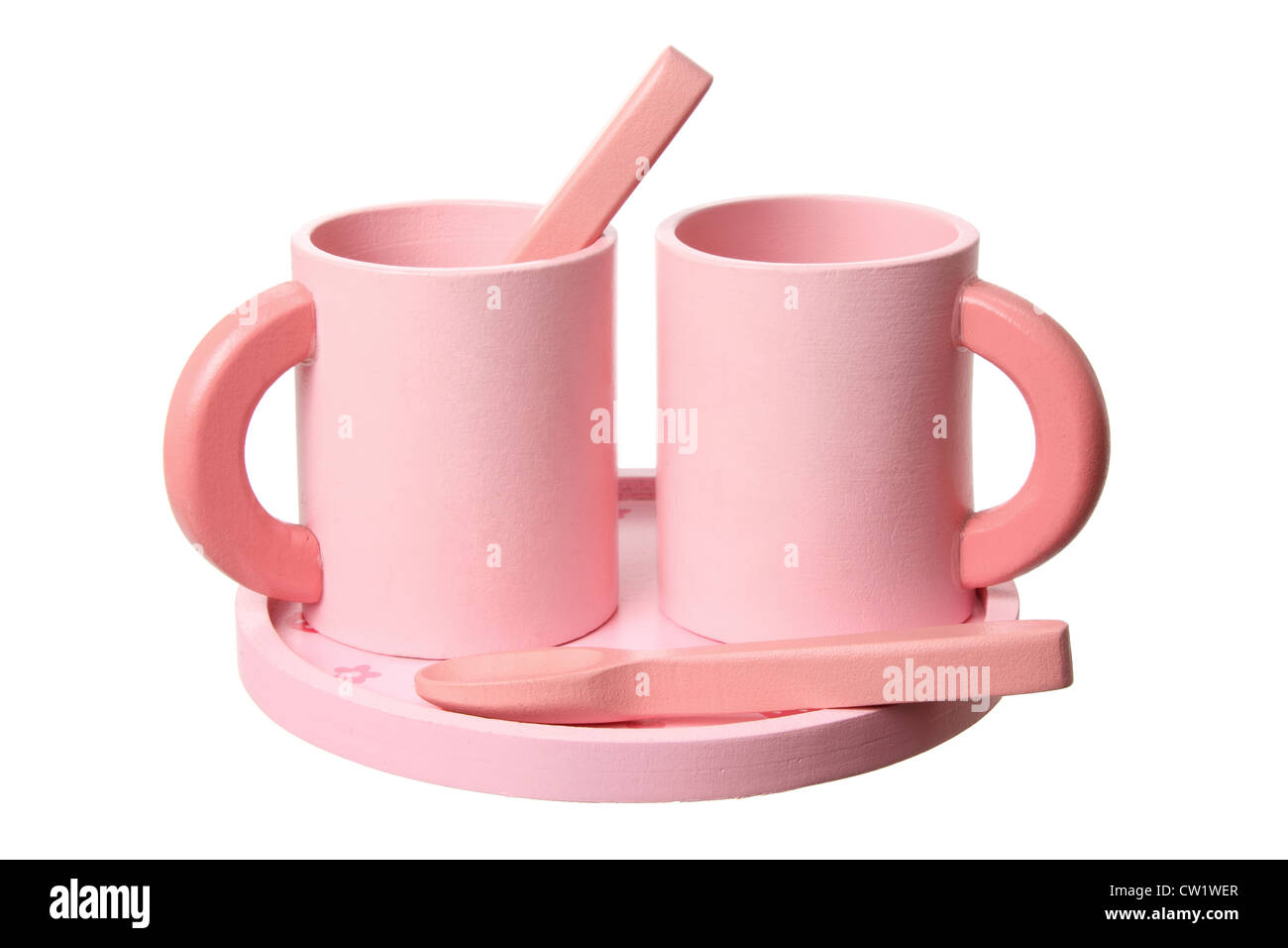 Wooden Toy Mugs on White Background Stock Photo - Alamy