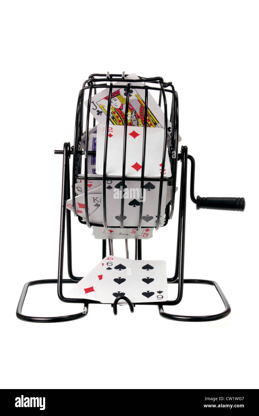 Bingo Game Cage with Playing Cards Stock Photo - Alamy