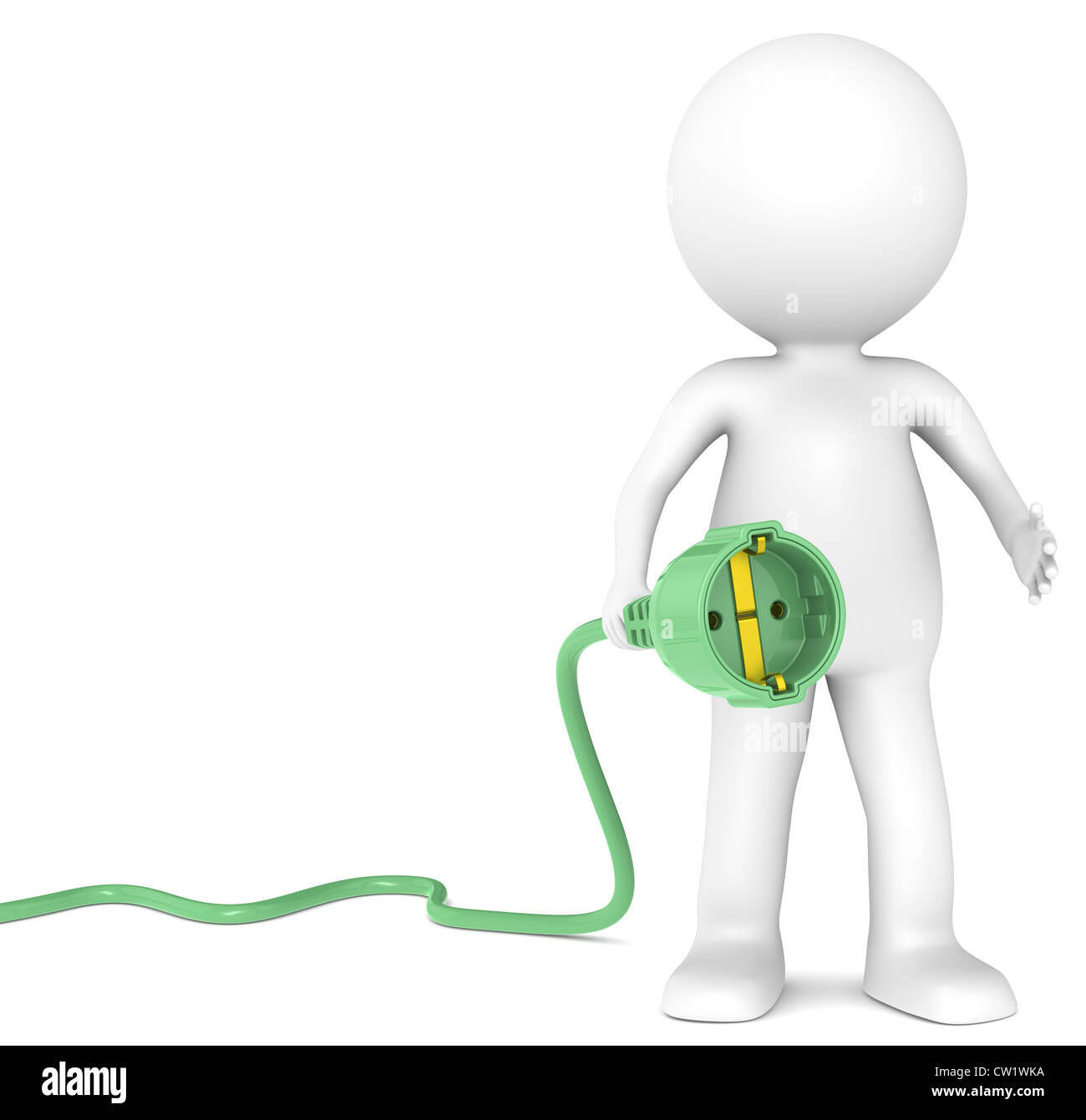 3D little human character with a Power Cable. Female and Green. People ...