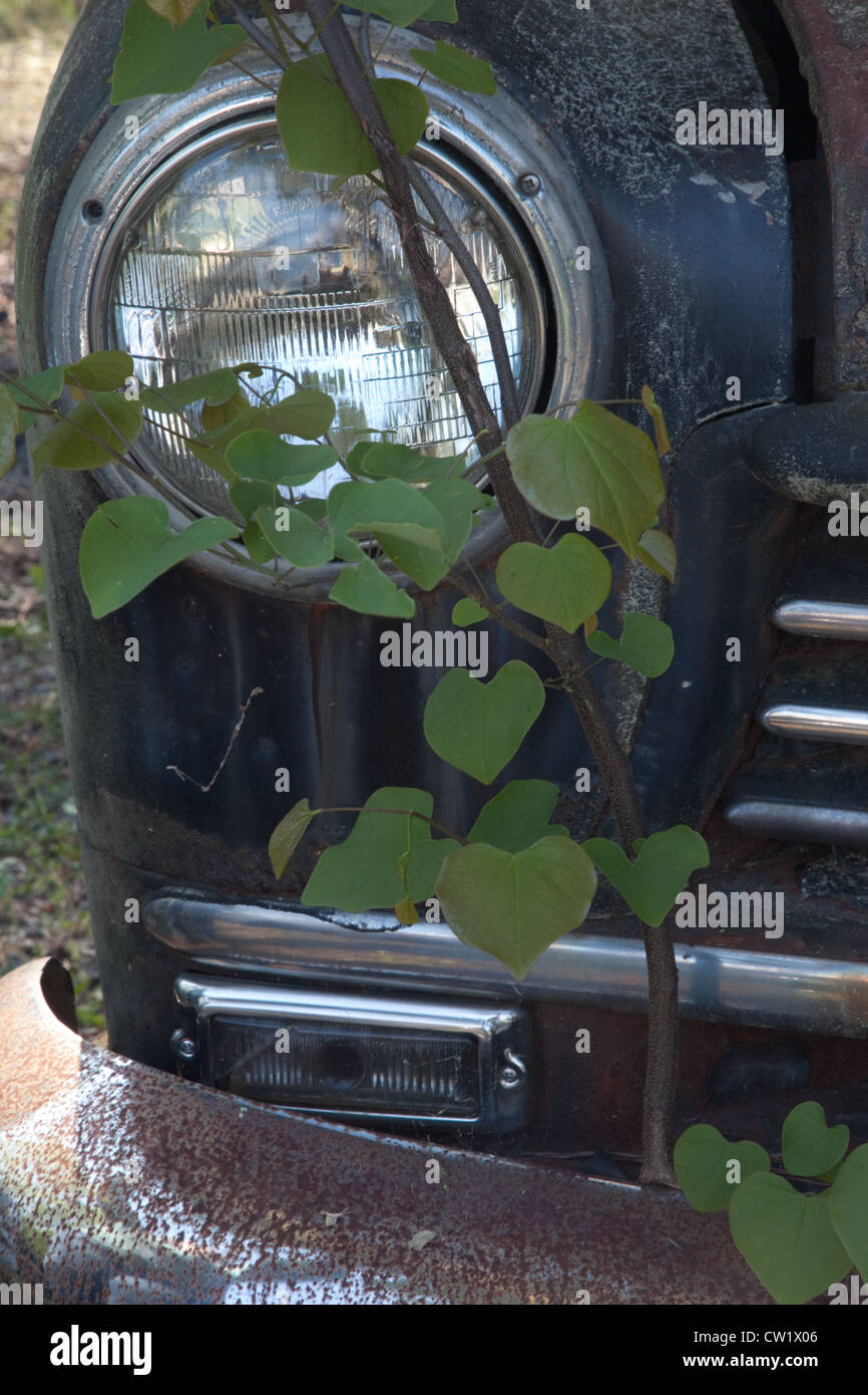 Old, rusty car headlight and fender, outside, outdoors environment rust ...
