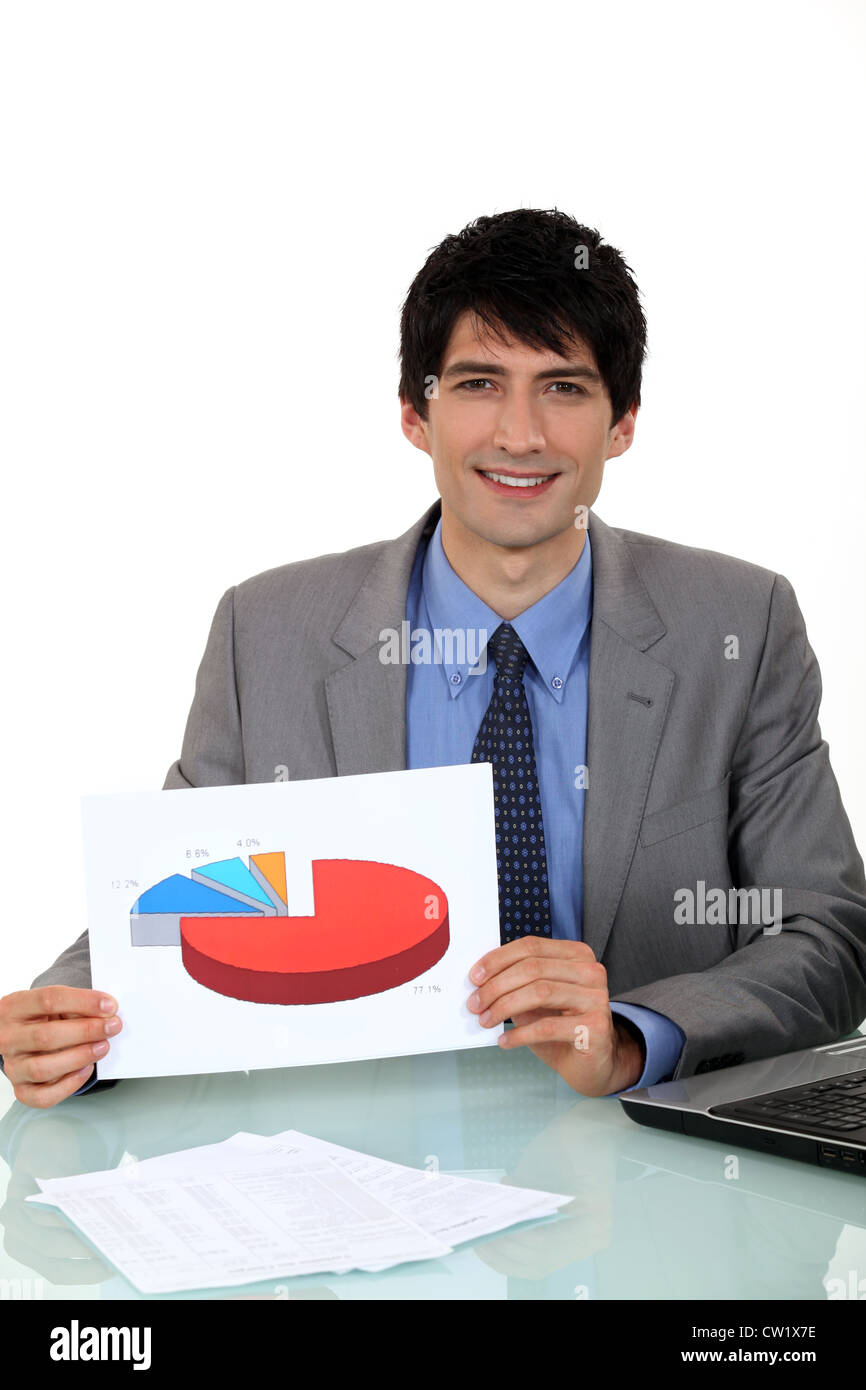 Salesman showing a graph on a document Stock Photo - Alamy