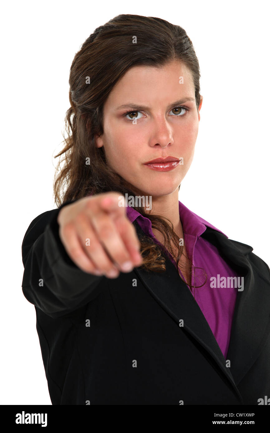 Businesswoman pointing the blame Stock Photo - Alamy