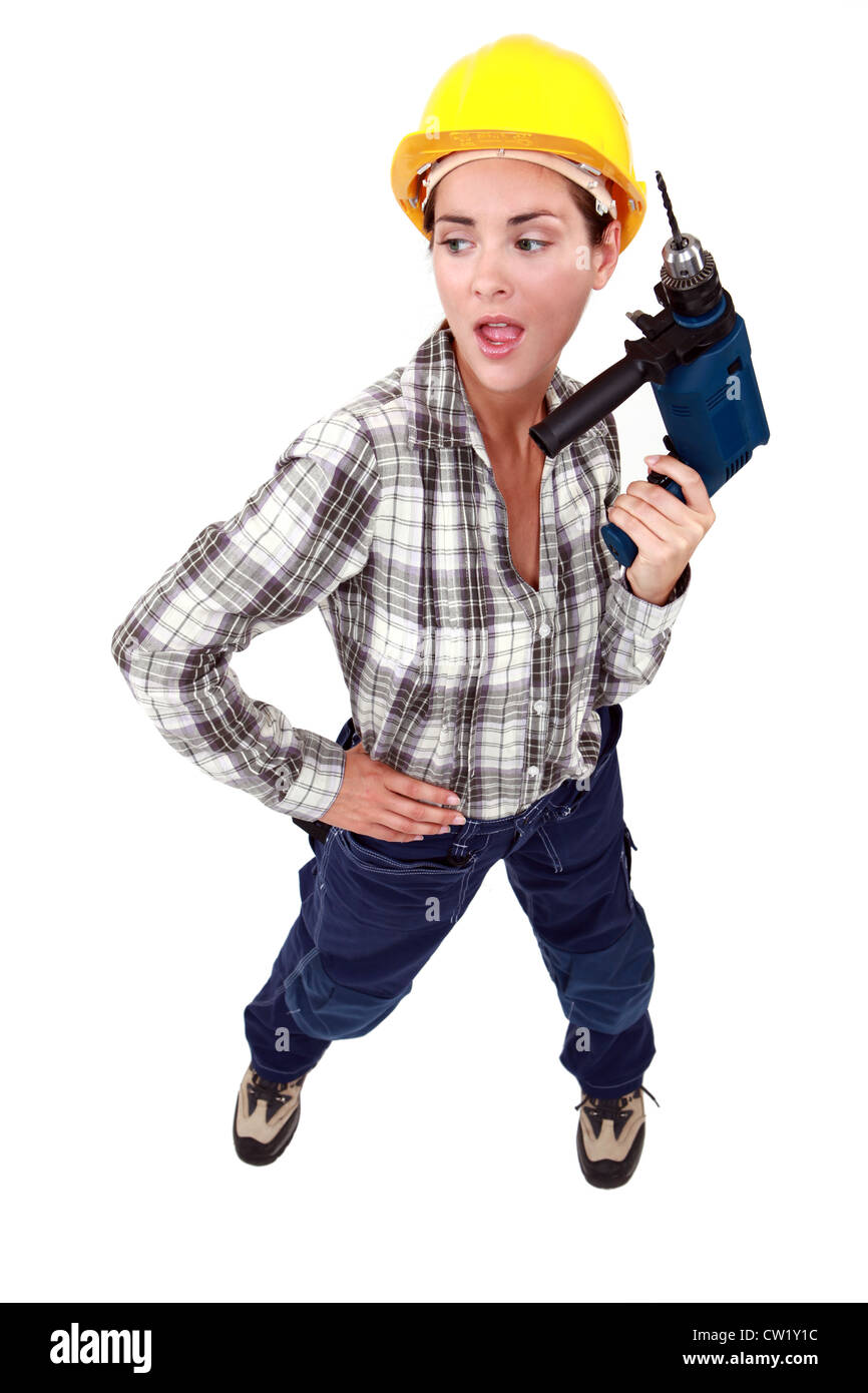 Handywoman with drill Stock Photo - Alamy