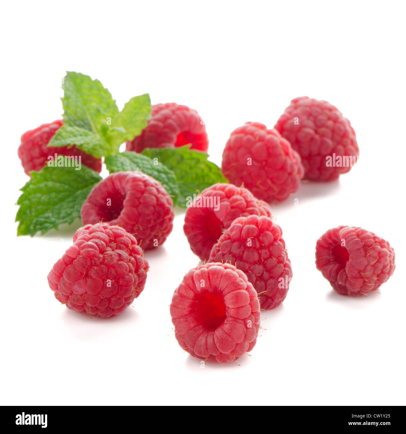 Ripe red raspberry on white background Stock Photo - Alamy
