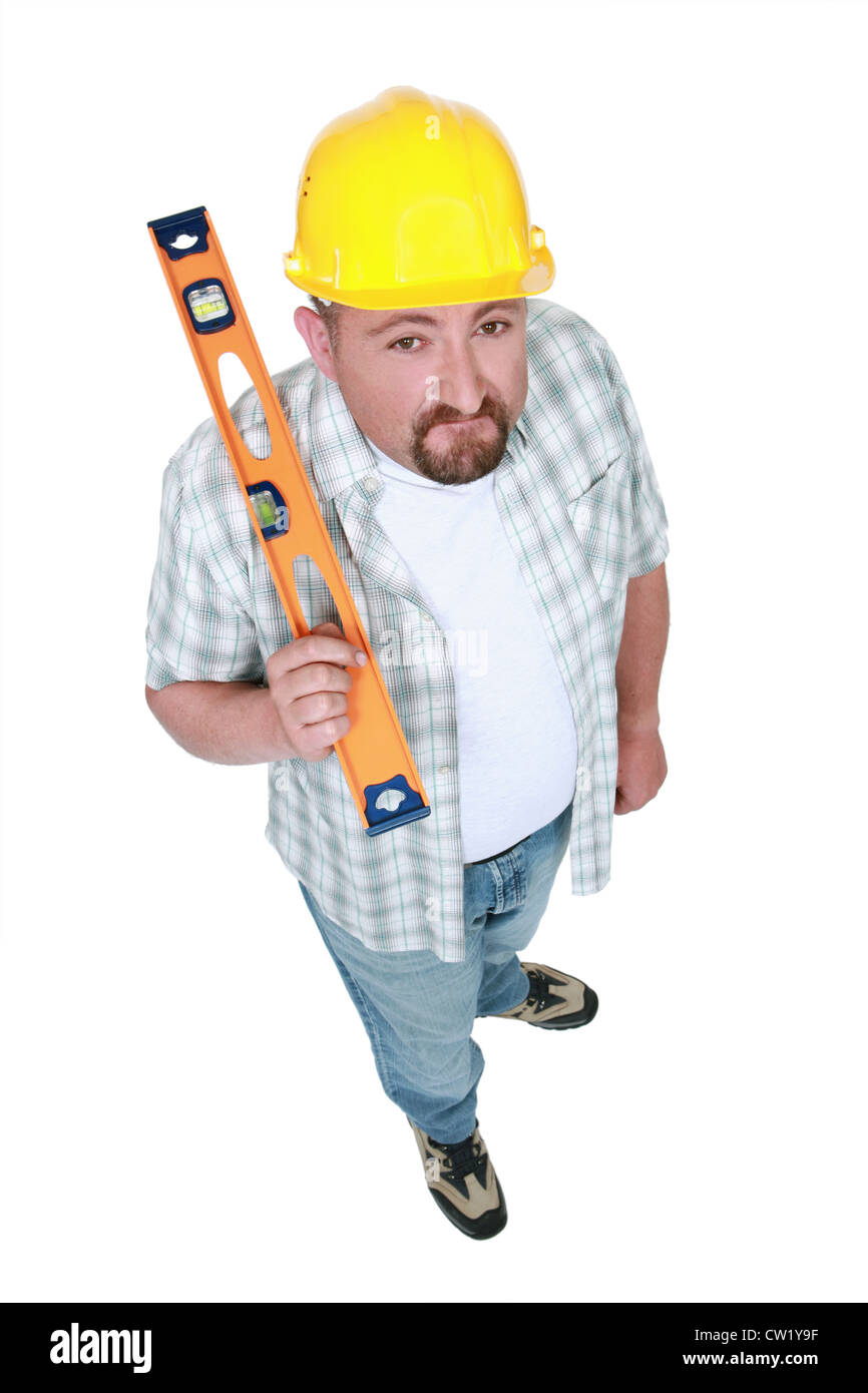 high angle shot of carpenter with ruler Stock Photo - Alamy