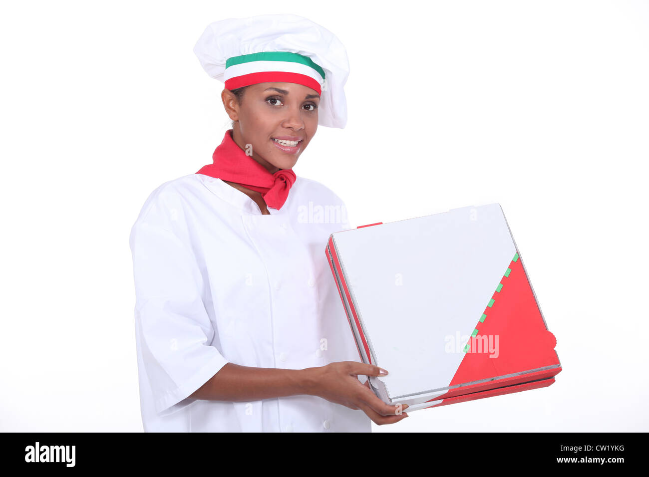 Pizza chef with a takeaway box Stock Photo - Alamy