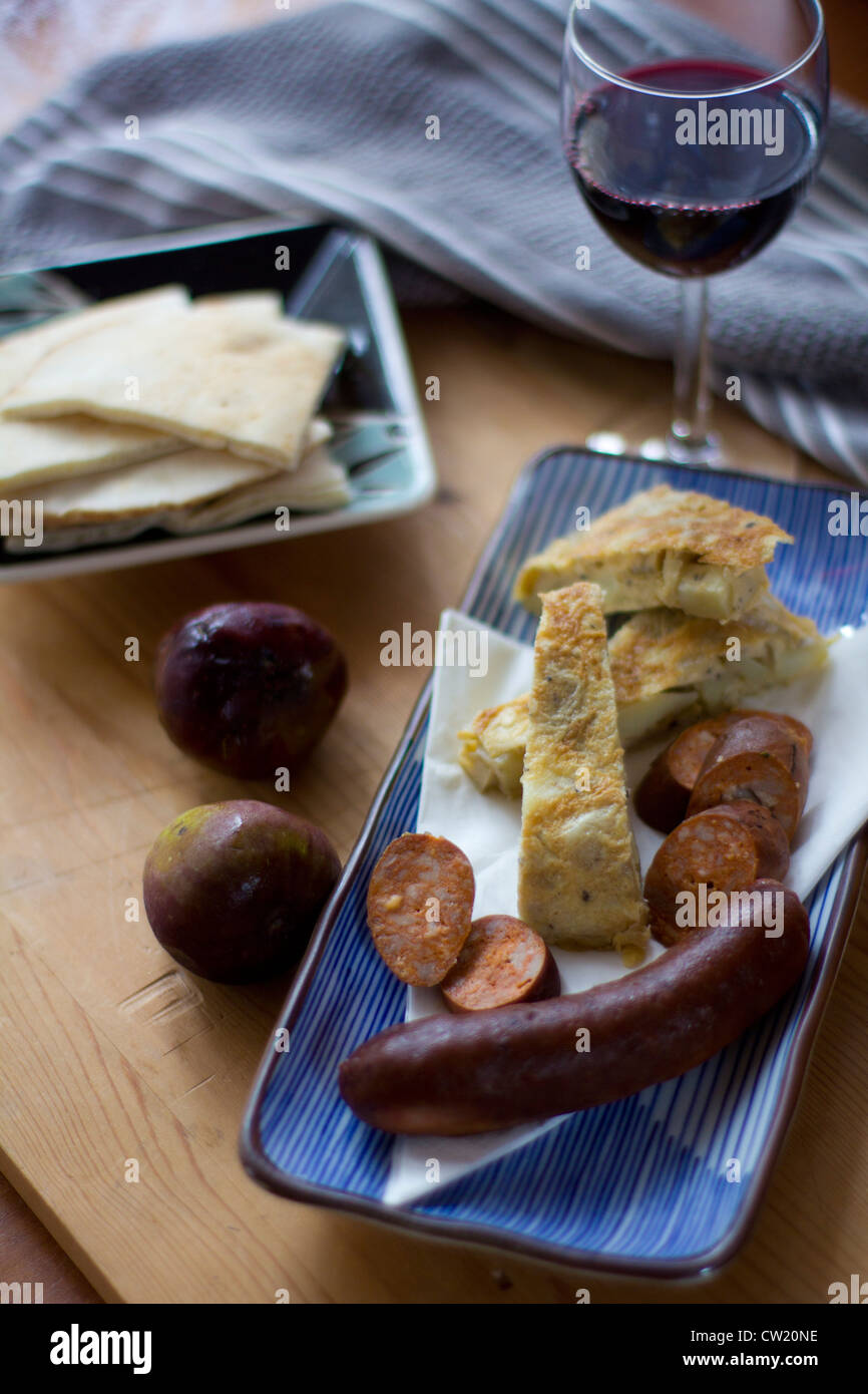Tapas with red wine Stock Photo - Alamy