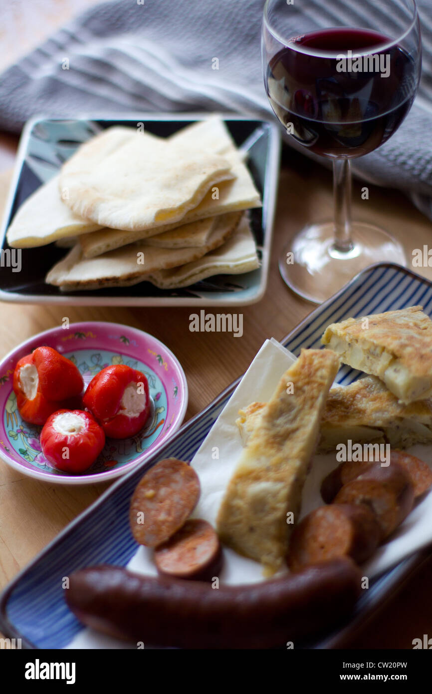 Tapas with red wine Stock Photo - Alamy