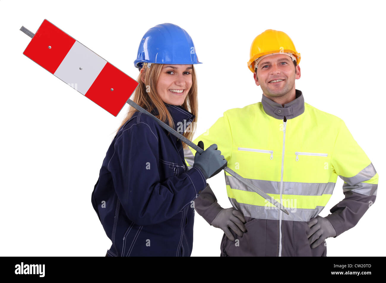 Man and woman construction workers Stock Photo - Alamy