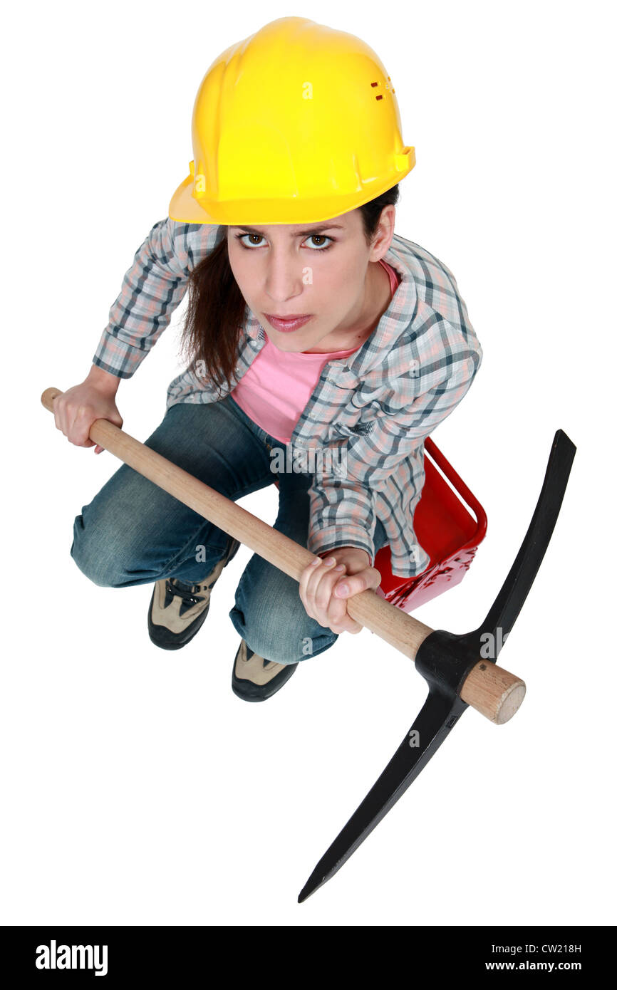 Woman with a pickaxe Stock Photo - Alamy