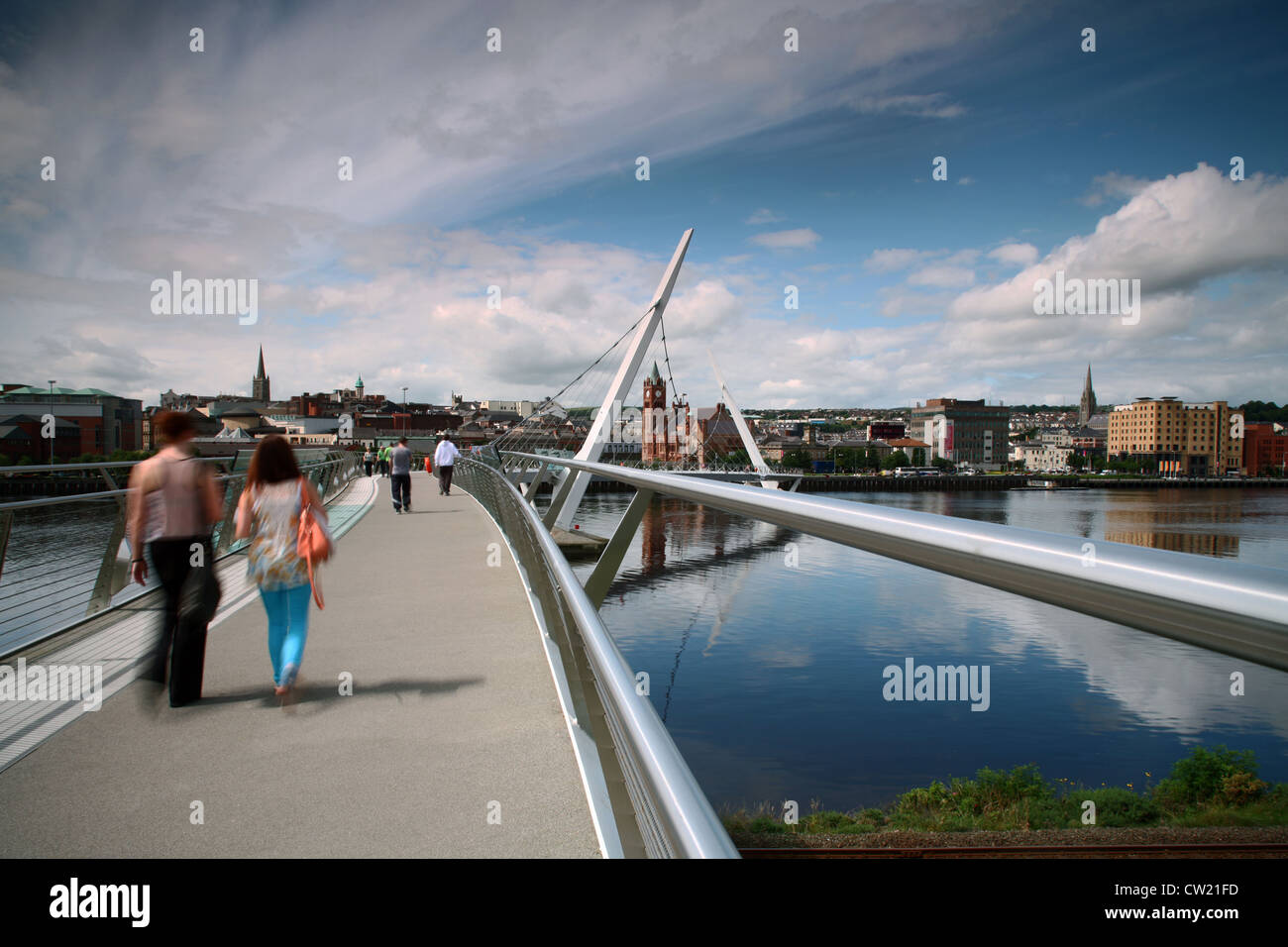 Peace Bridge over Foyle River in Derry, Northern Ireland Stock Photo ...