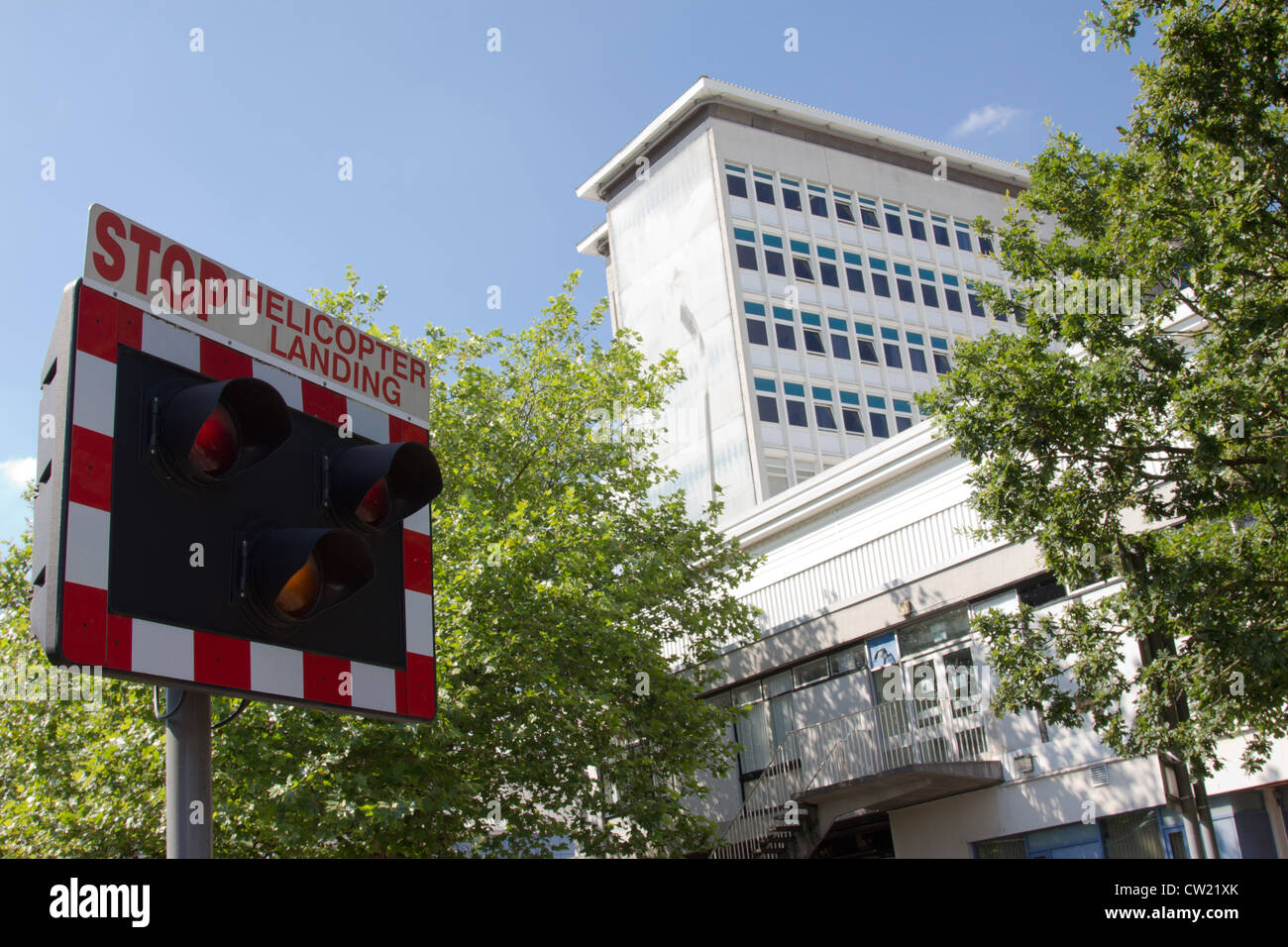 Helicopter landing stop sign at the Heath Hospital, University Hospital ...