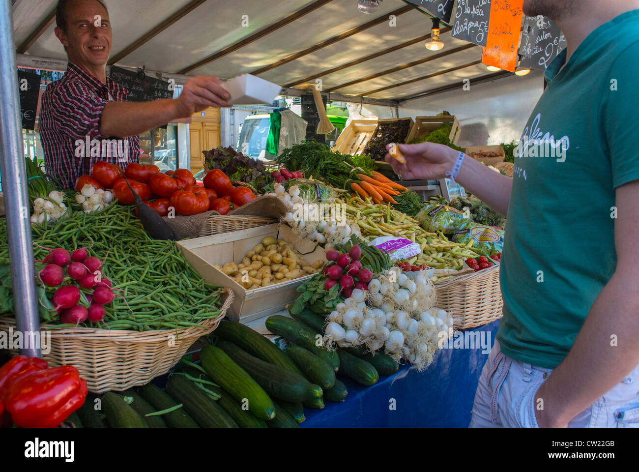 Paris, France, Man Grocery Shopping, Fresh Vegetables on Display, in ...