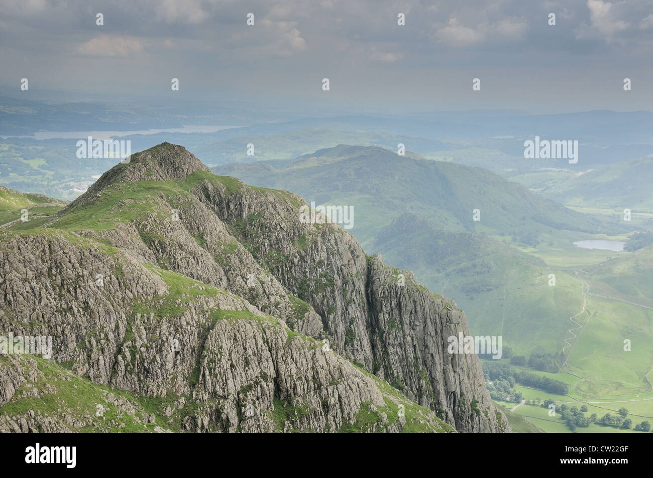 View of Loft Crag from PIke of Stickle. Langdale Pikes in summer in the ...