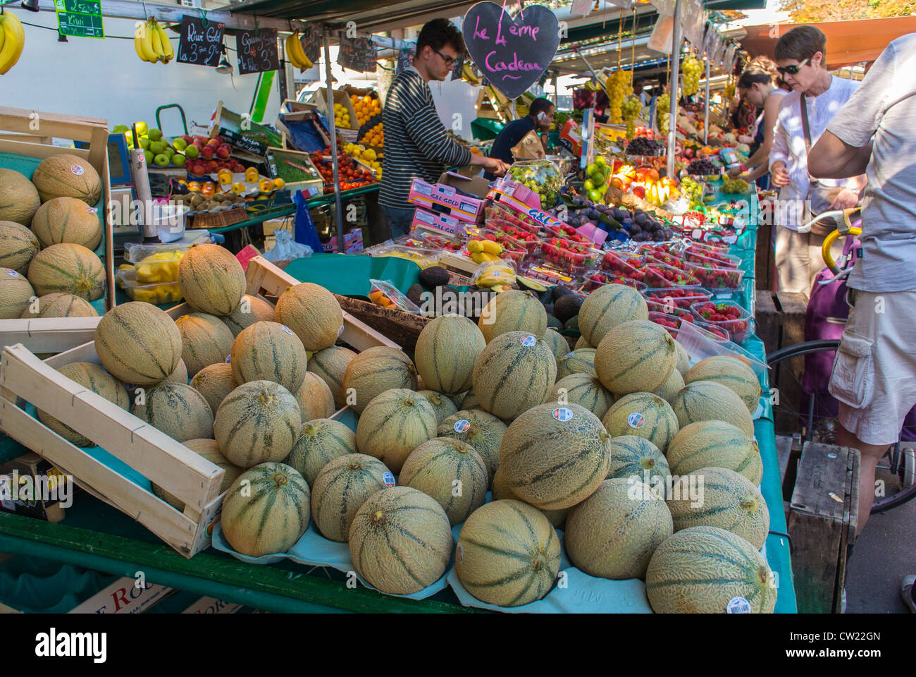 Paris, France, People Organic Bio Shopping, Fresh Fruit, Melons on ...