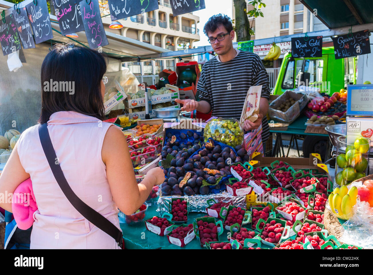 Paris, France, Woman Shopping in Outdoor French Farmers Food Market ...