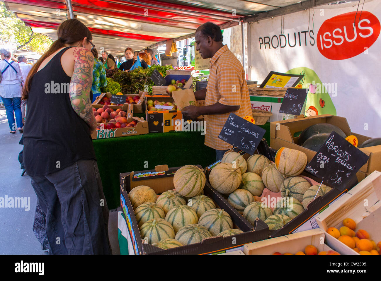 Paris, France, Crowd People Shopping in Organic Bio Outdoor French ...
