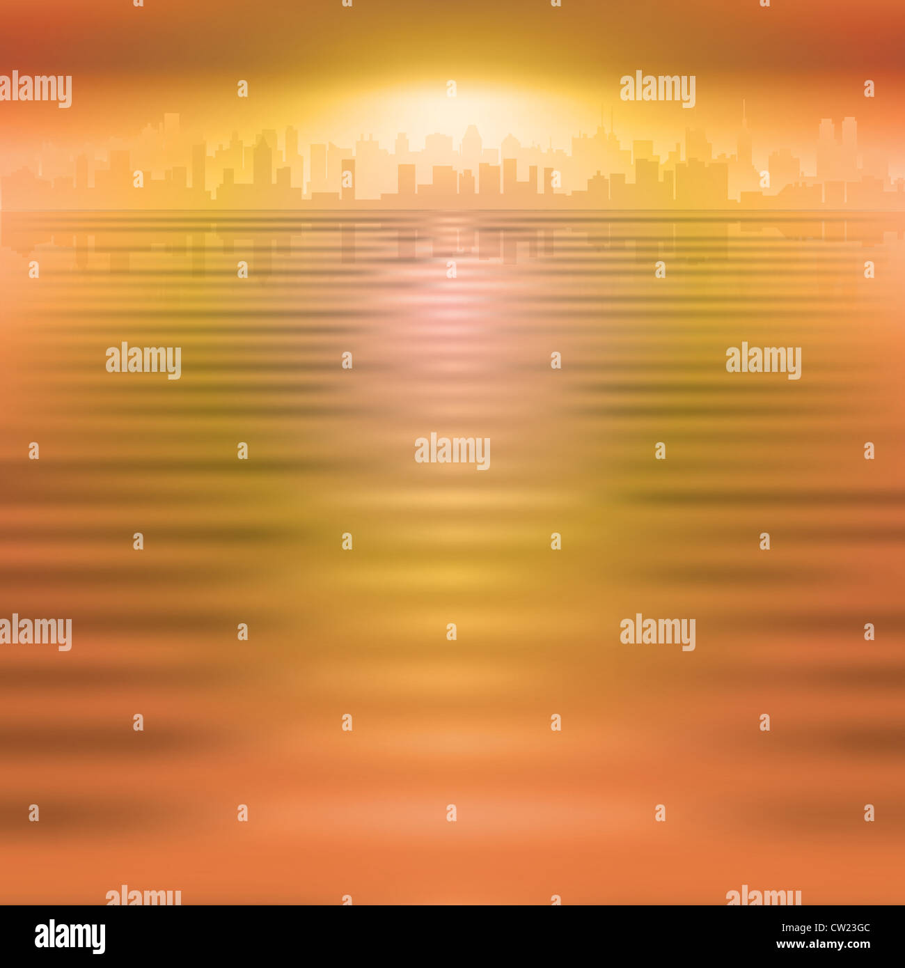abstract orange background with silhouette of city Stock Photo - Alamy