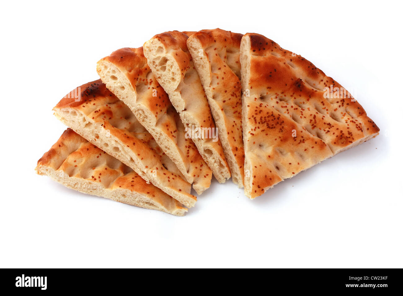 Six slices pita bread isolated on white. Popular food in Ramadan in ...