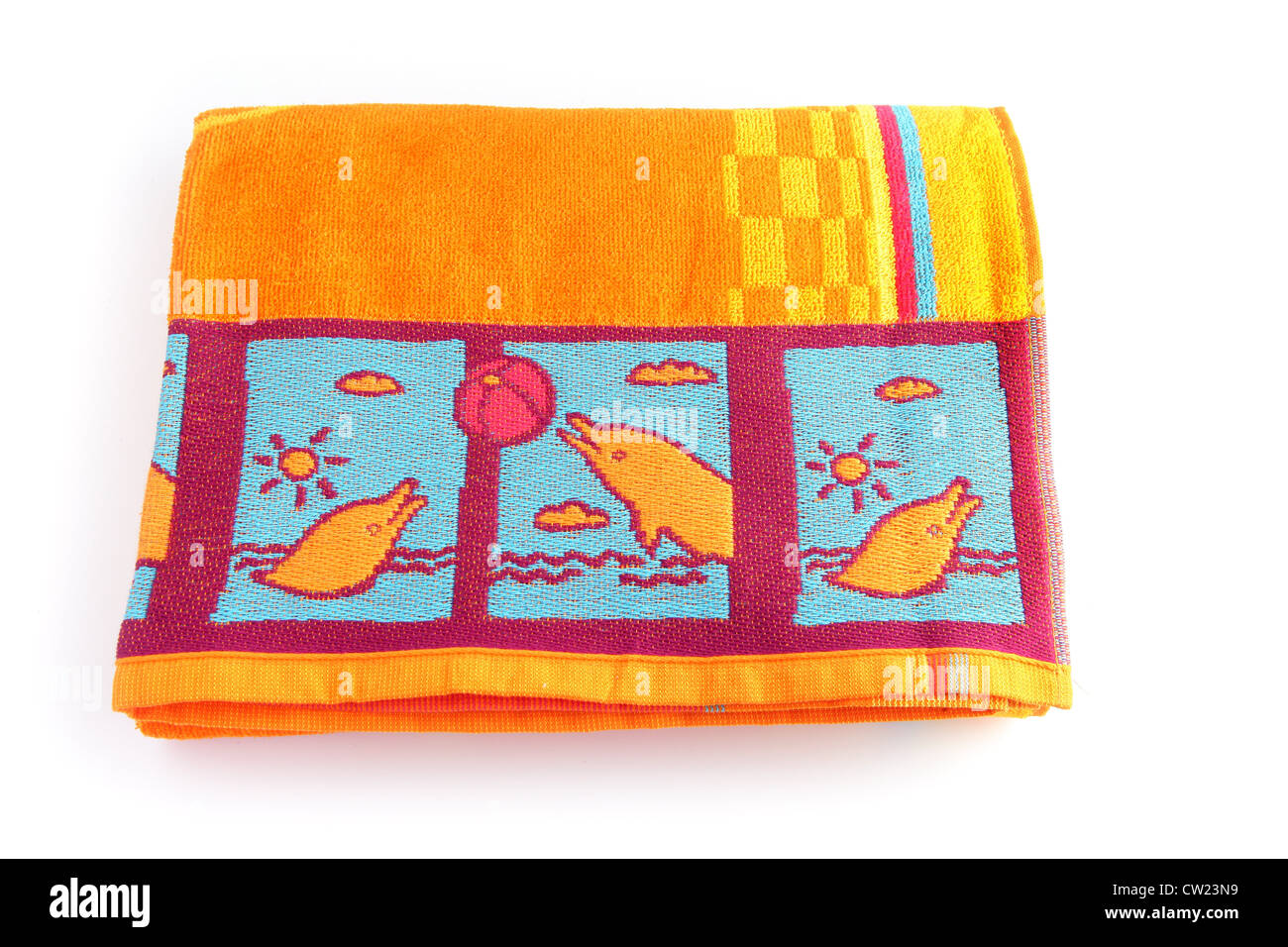 Bright orange beach towel Stock Photo - Alamy