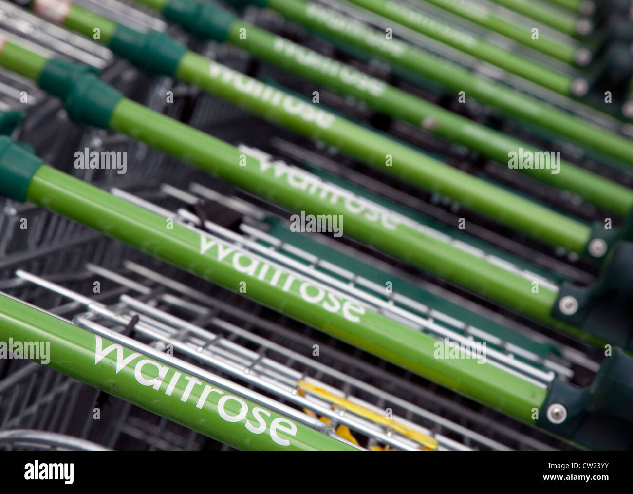 Trollies outside Waitrose supermarket in Wellington, Somerset, England ...
