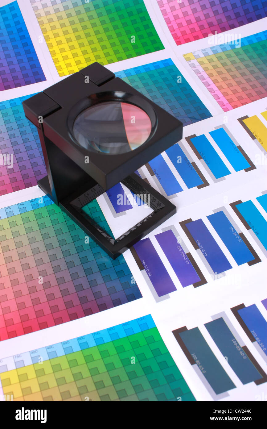 Magnifying Glass on Color Swatches Series Stock Photo - Alamy